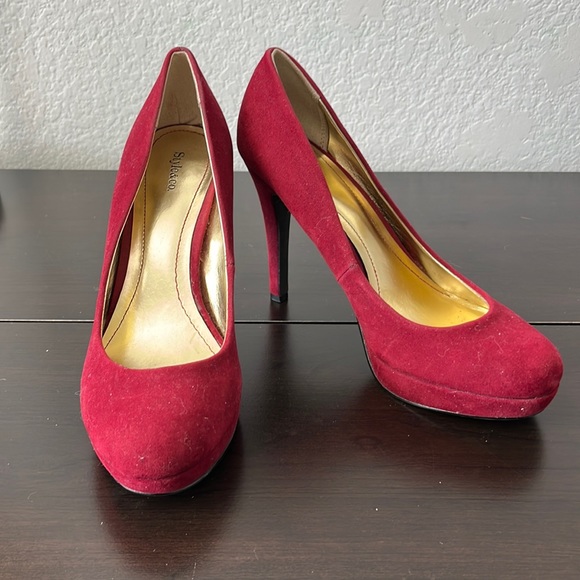 Style & Co. | Shoes | Red Faux Suede Rounded Toe Platform Stiletto ...